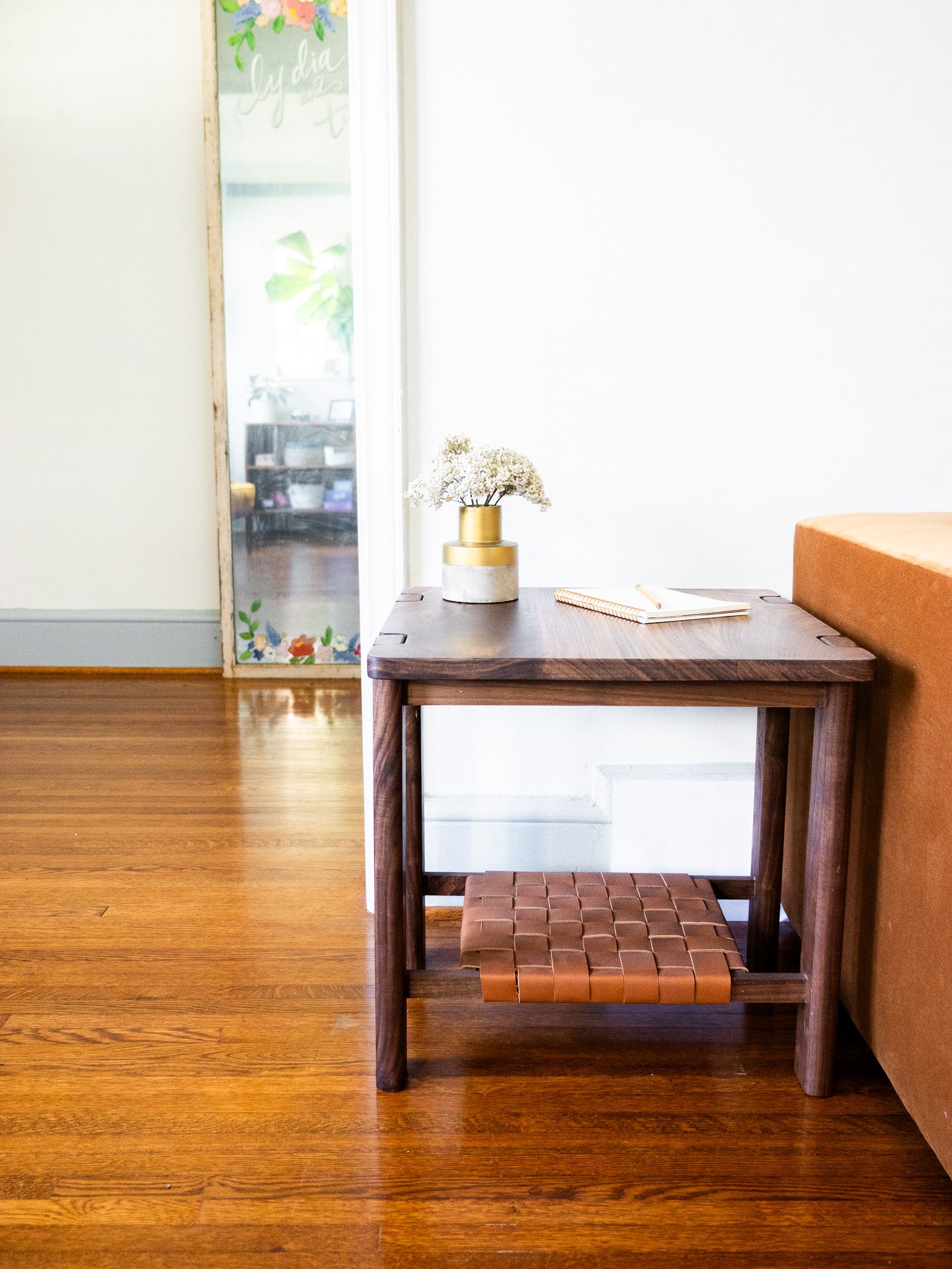 The Milli End Table in Walnut with Leather Shelf – Ted Morgan Designs